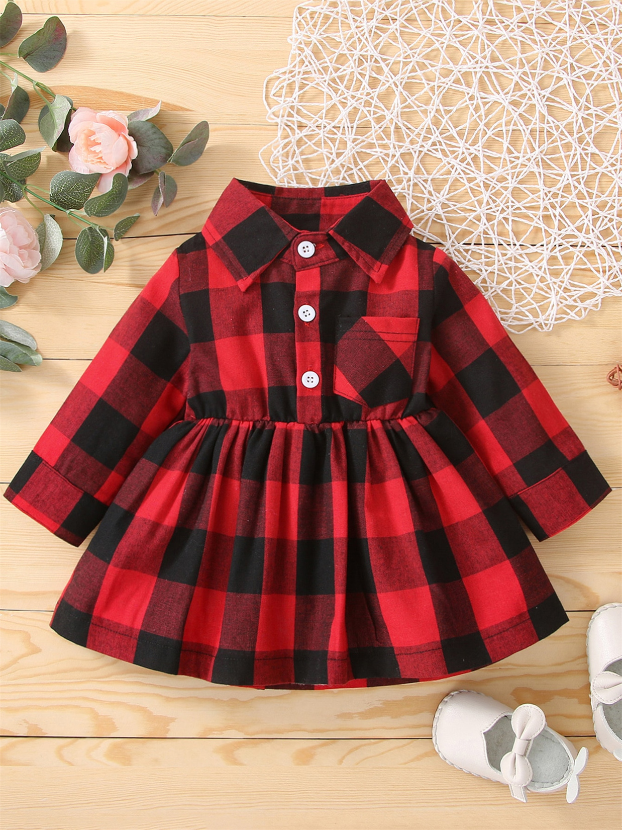 Baby Girls Cute Casual Lapel Plaid Dress For Autumn And Spring - Kid's ...