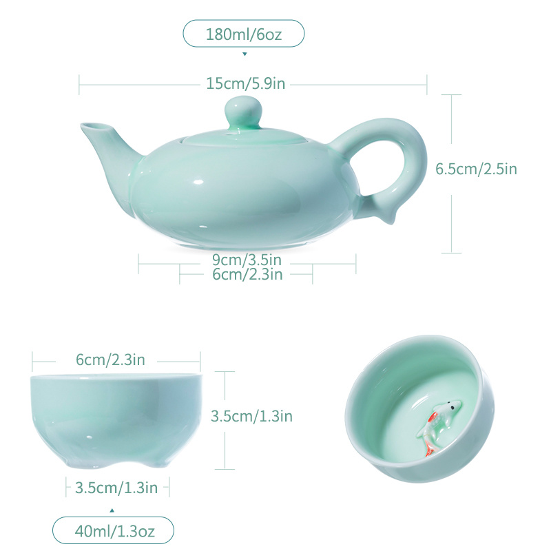 1pc Teapot 6pcs Tea Cup Set 180ml 6oz 40ml 1 3oz Household Ceramic Tea ...