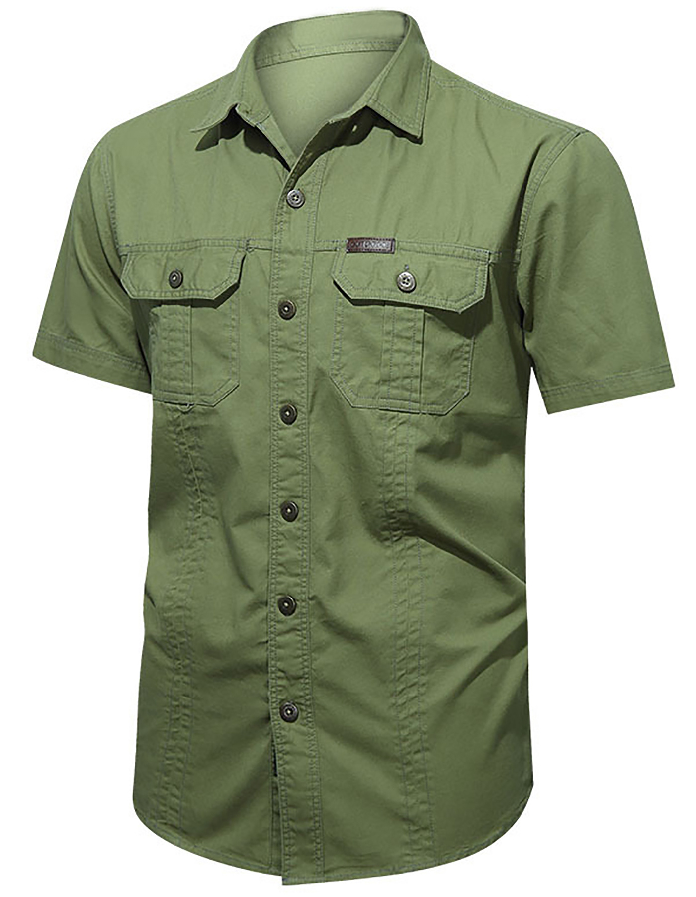 casual cotton army green multi pocket short sleeve shirt - Temu New Zealand