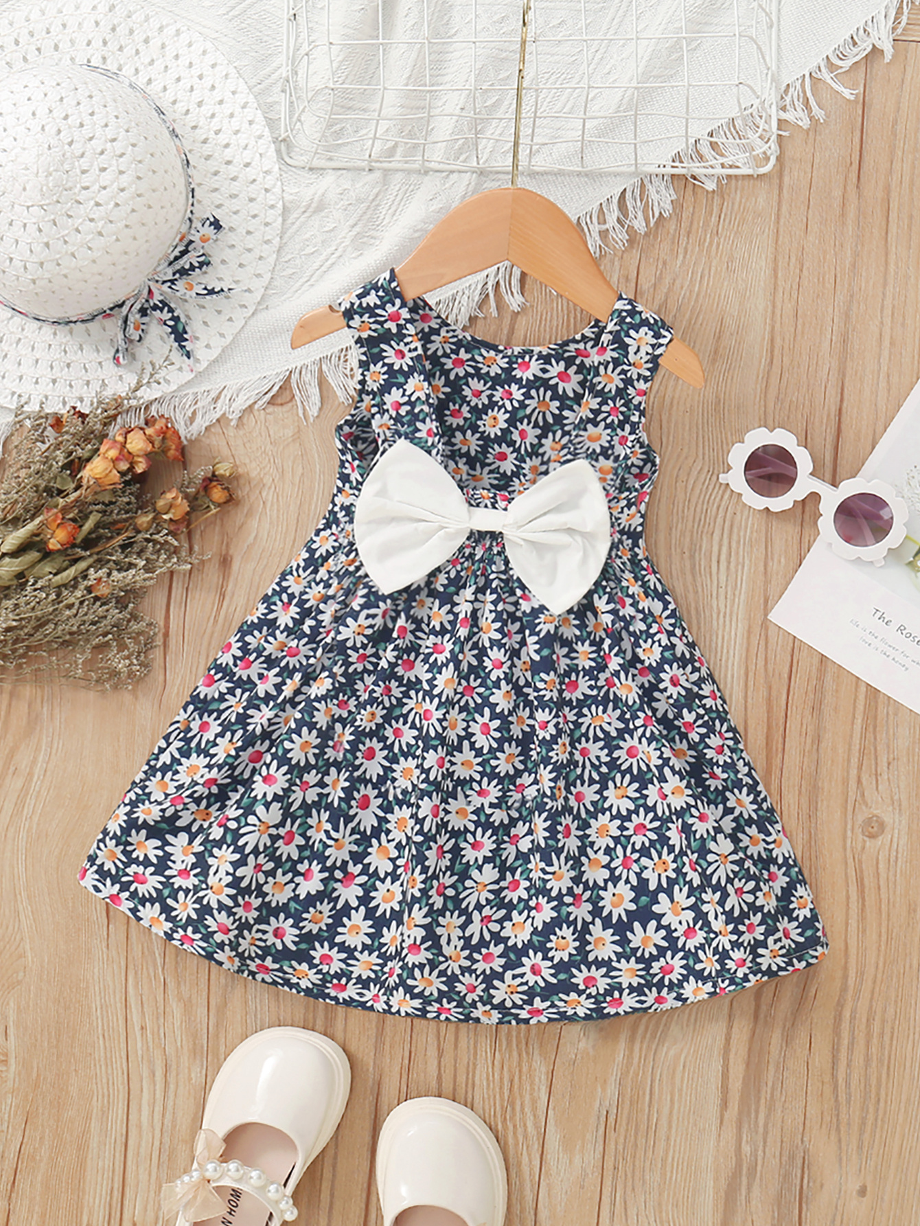 Toddler Girls Sleeveless Back Bow Flowers Graphic Princess - Temu Australia