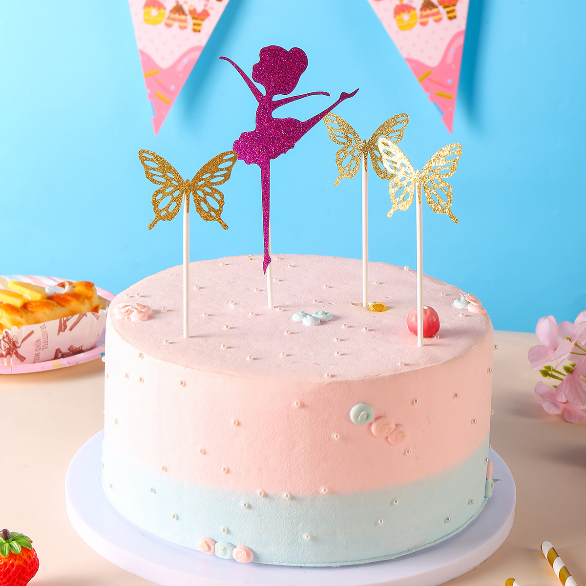 1pc Fairy Butterfly Pattern Party Decoration Supplies Party Cake Topper ...