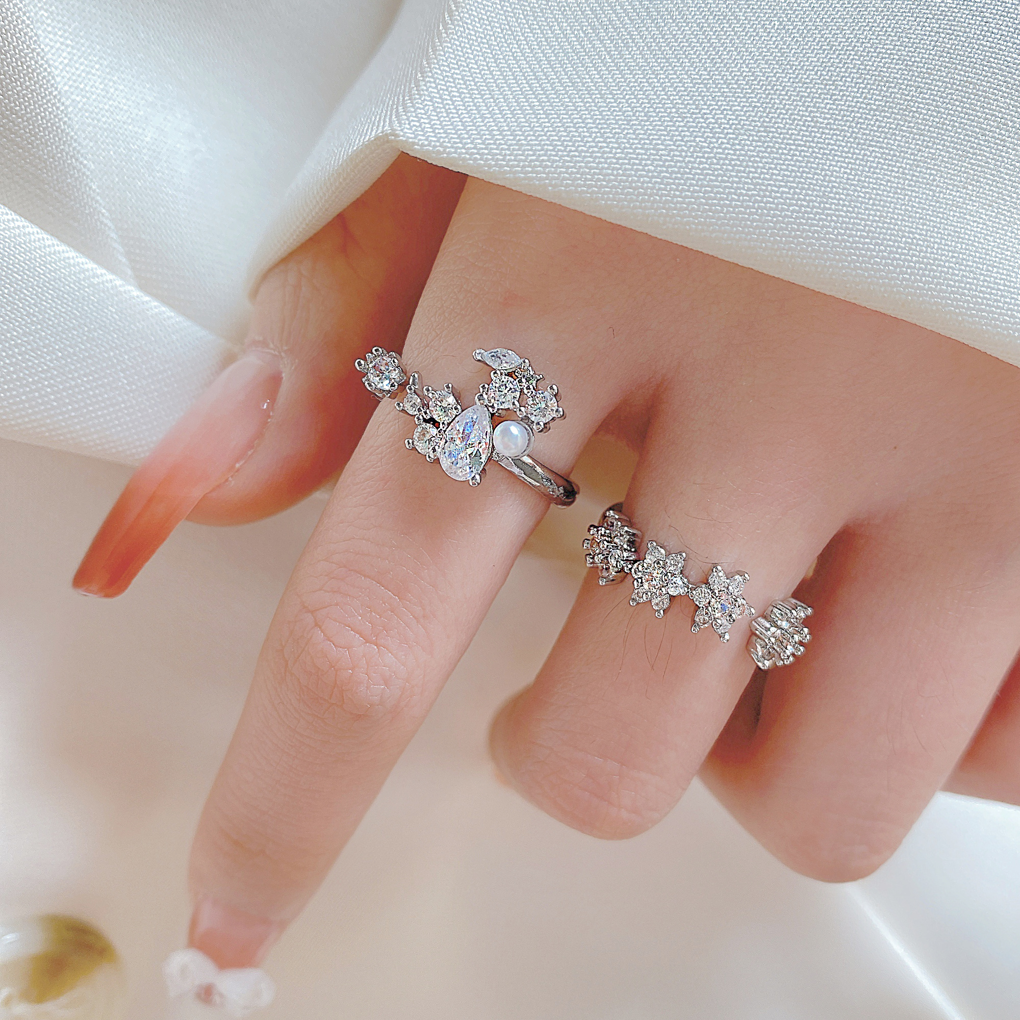 2pcs Zircon Star Moon Flower Ring For Women Girls Valentine's Day Gift ...