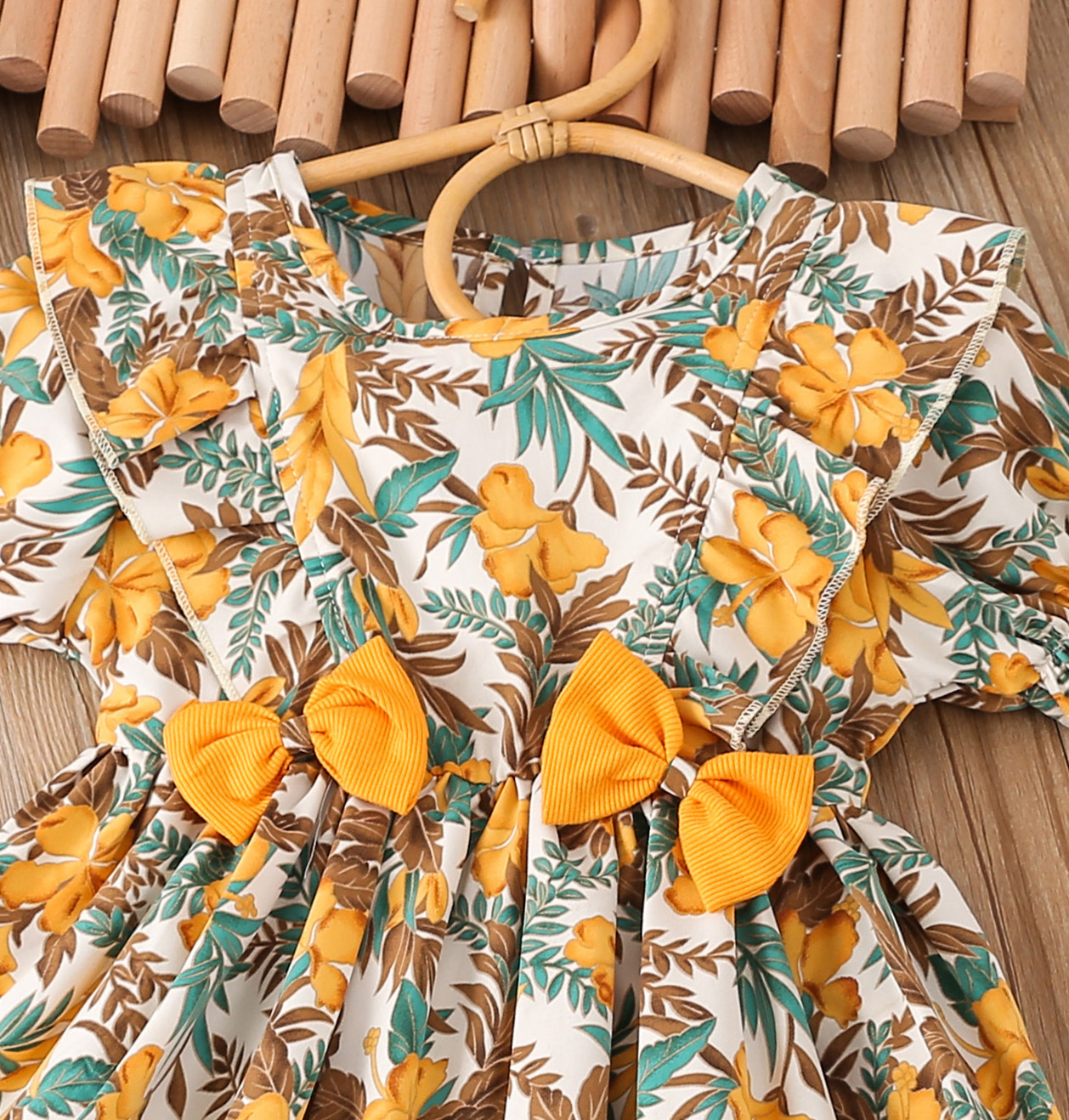 Girls Puff Sleeve Ruffle Trim Bow Floral Princess Dress - Temu Norway