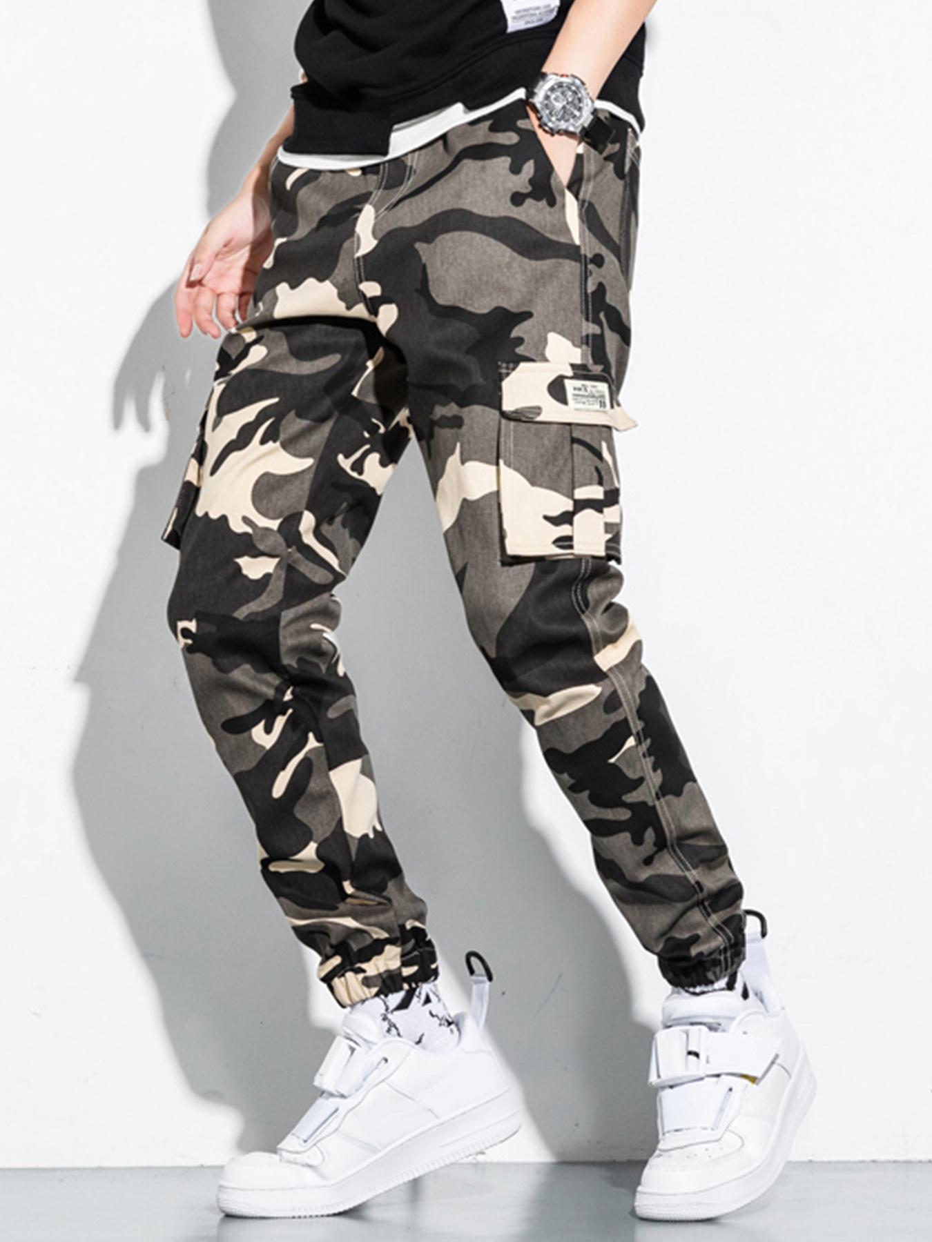 Spring Autumn Cotton Pants Men's Camouflage Jogger Cargo - Temu Canada