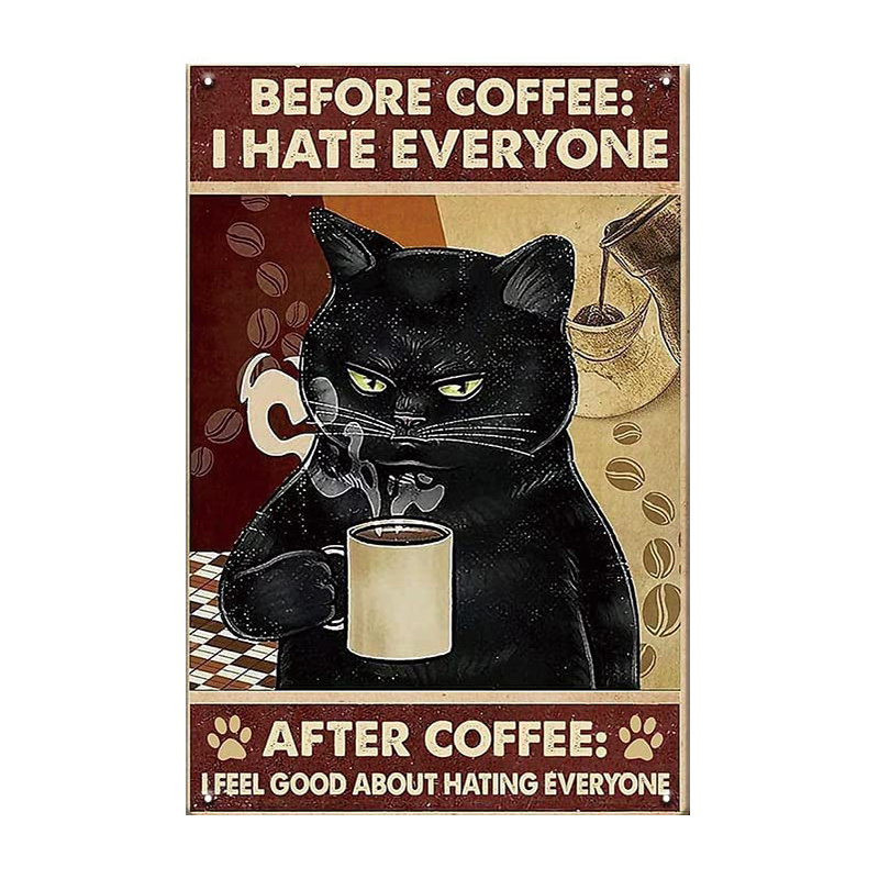 1pc Vintage Coffee Decor Metal Tin Signs Cat Decor For Cat Lovers Cat ...