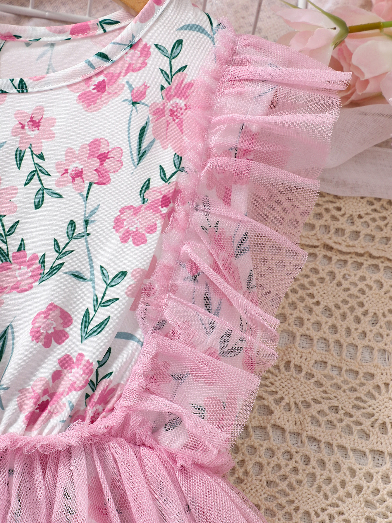 Girls Sleeveless Ruffles Crew Neck Flowers Print Tulle - Temu Norway