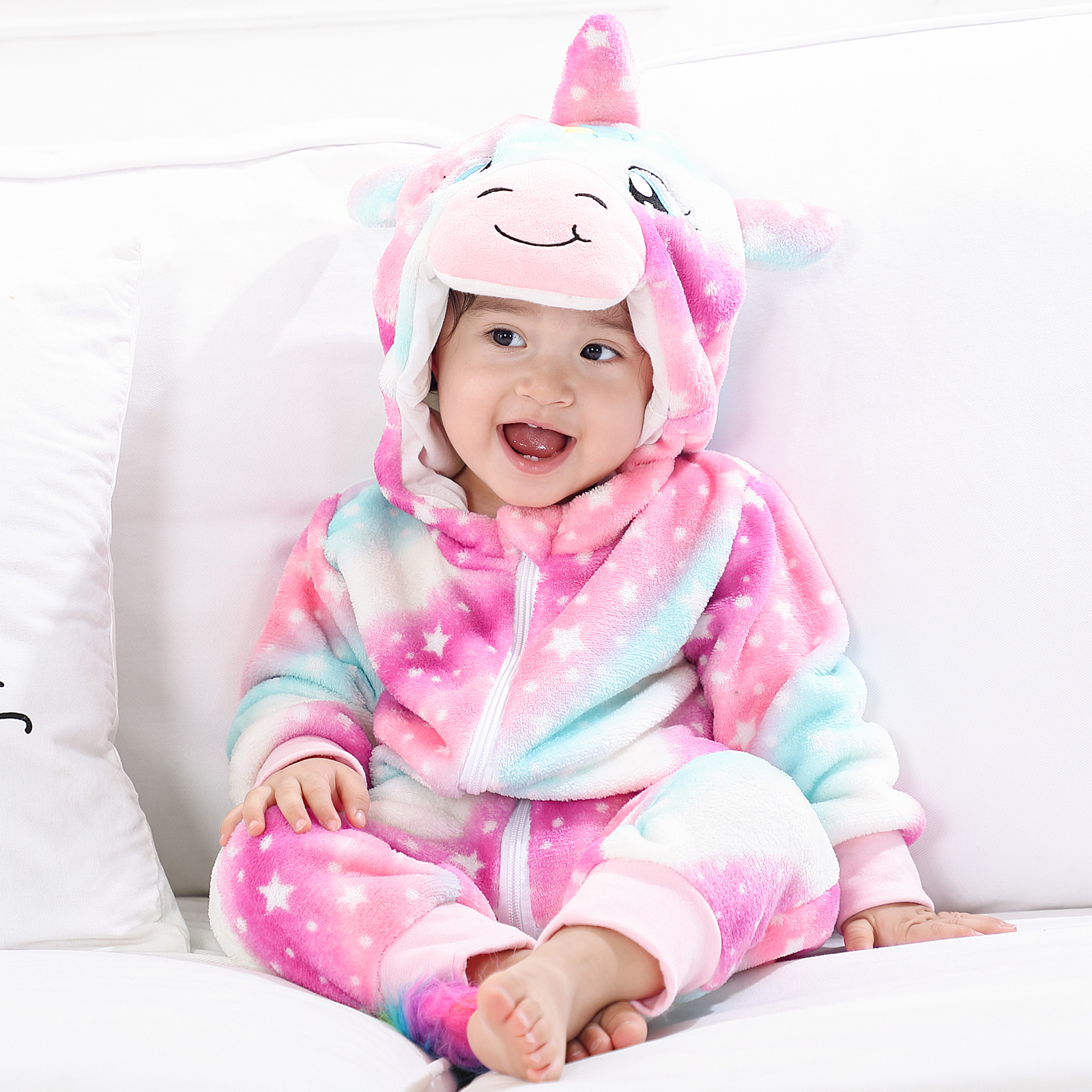 Girls Casual Cute Cartoon Unicorn Hooded Pajamas Fleece - Temu Australia
