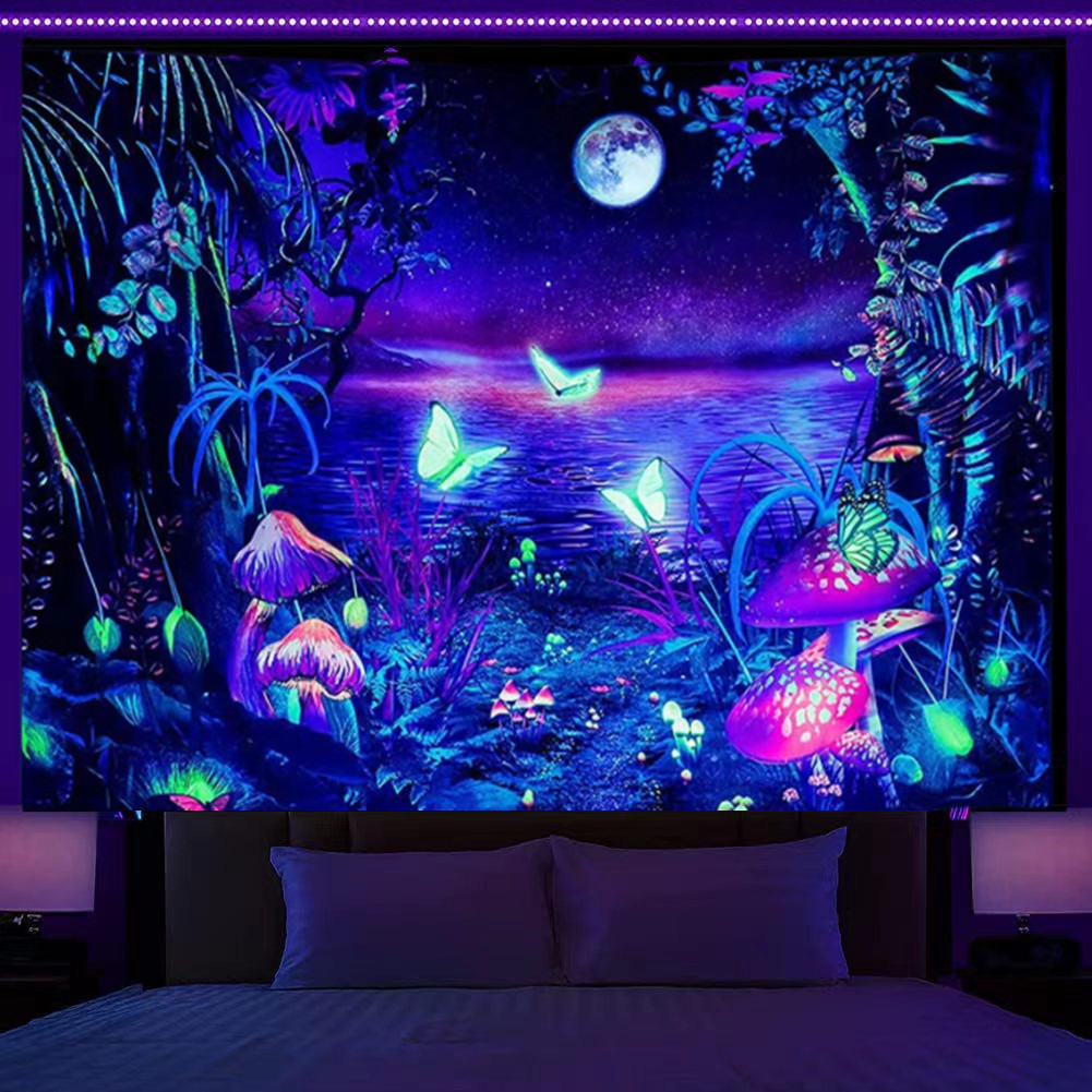 Glow In Dark: Dream Coast Night Scene Tapestry Uv Reactive - Temu New ...