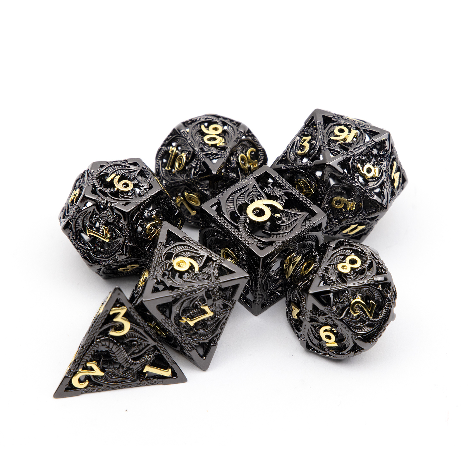 Black Golden Dragon Metal Dice Hollow Metal Polyhedral Dice - Temu