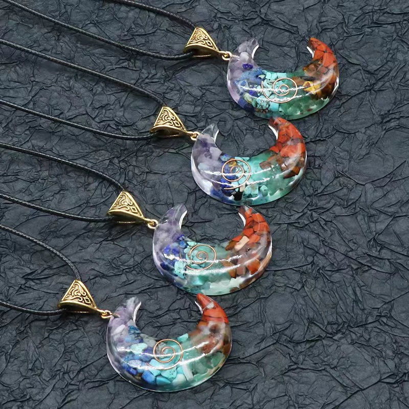 Moon Shape Pendant Inlaid Colorful Crushed Stone Diy Jewelry - Temu New ...