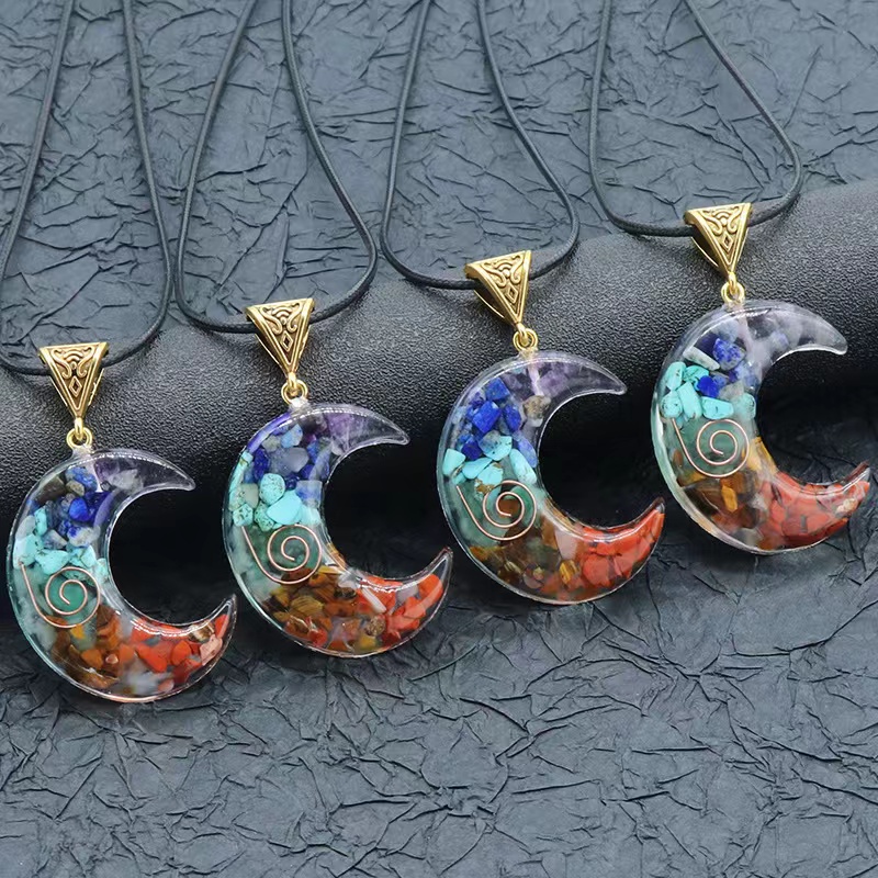 Moon Shape Pendant Inlaid Colorful Crushed Stone Diy Jewelry - Temu New ...
