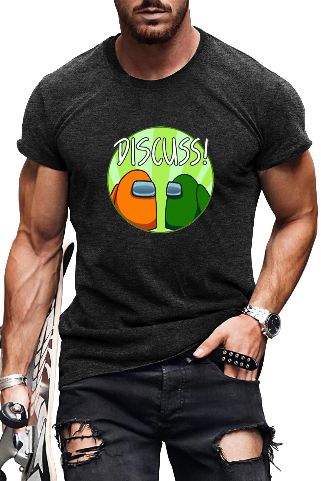 Men's Cotton Casual Trendy Discuss Cartoon Graphic Print - Temu United ...