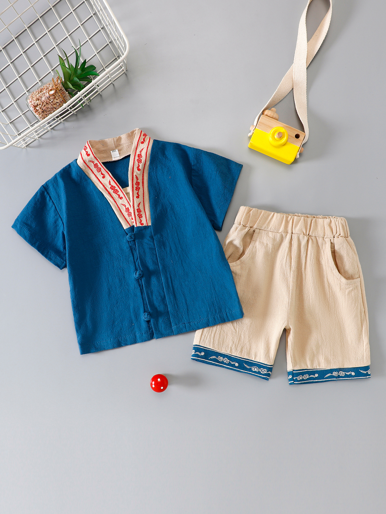 Children Embroidery Tang Suit Short Sleeves Button Kids - Temu New Zealand