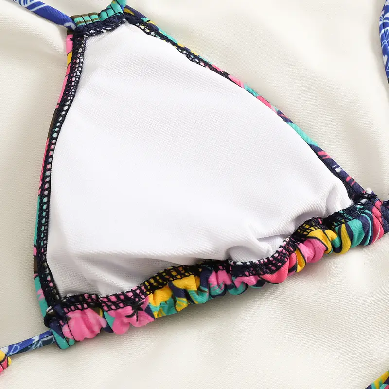 Random Print Triangle Bikini Sets Halter Neck Tie Back Tie Temu