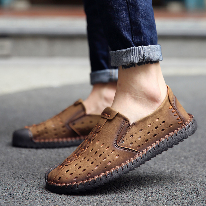 Mens Handmade Stitching Sandals Outdoor Casual Summer Hollow Out