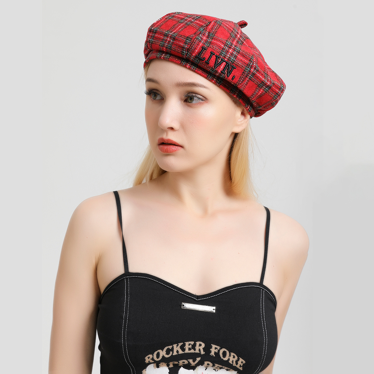 Red Classic Plaid Beret British Style Elegant Womens - Temu