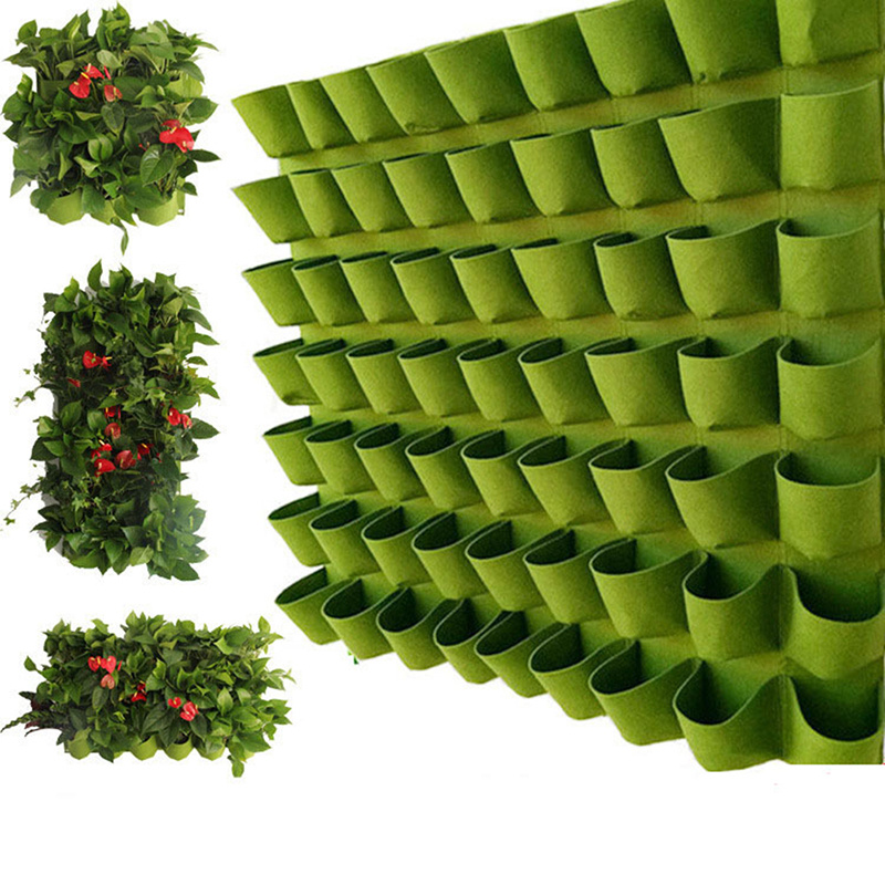 1pc Wall Mounted Three Planting Bag Felt 18 Girds Green Felt Beauty ...