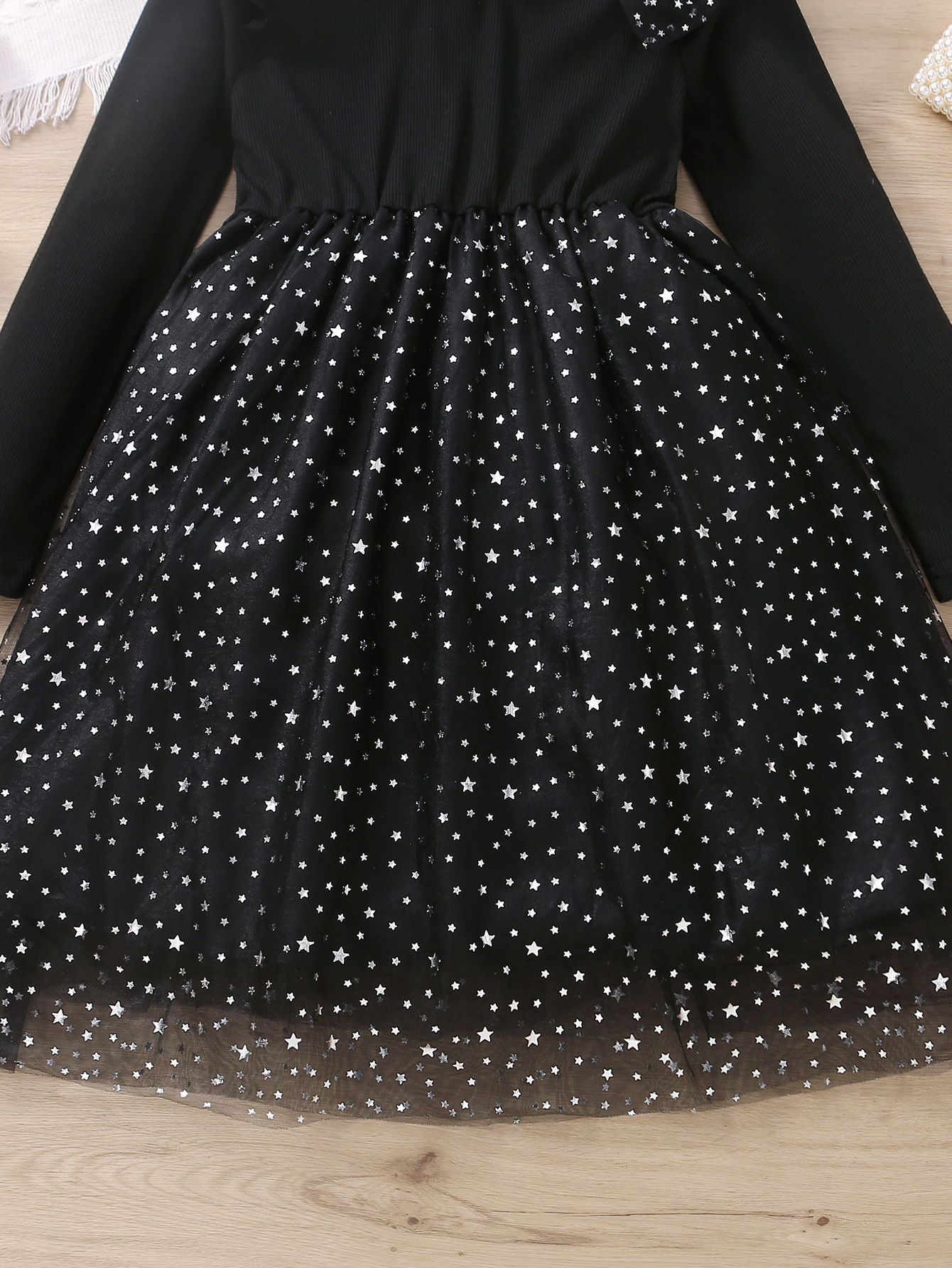 Girls Long Sleeves Ruffles Round Neck Bow Stars Tulle Tutu - Temu New ...