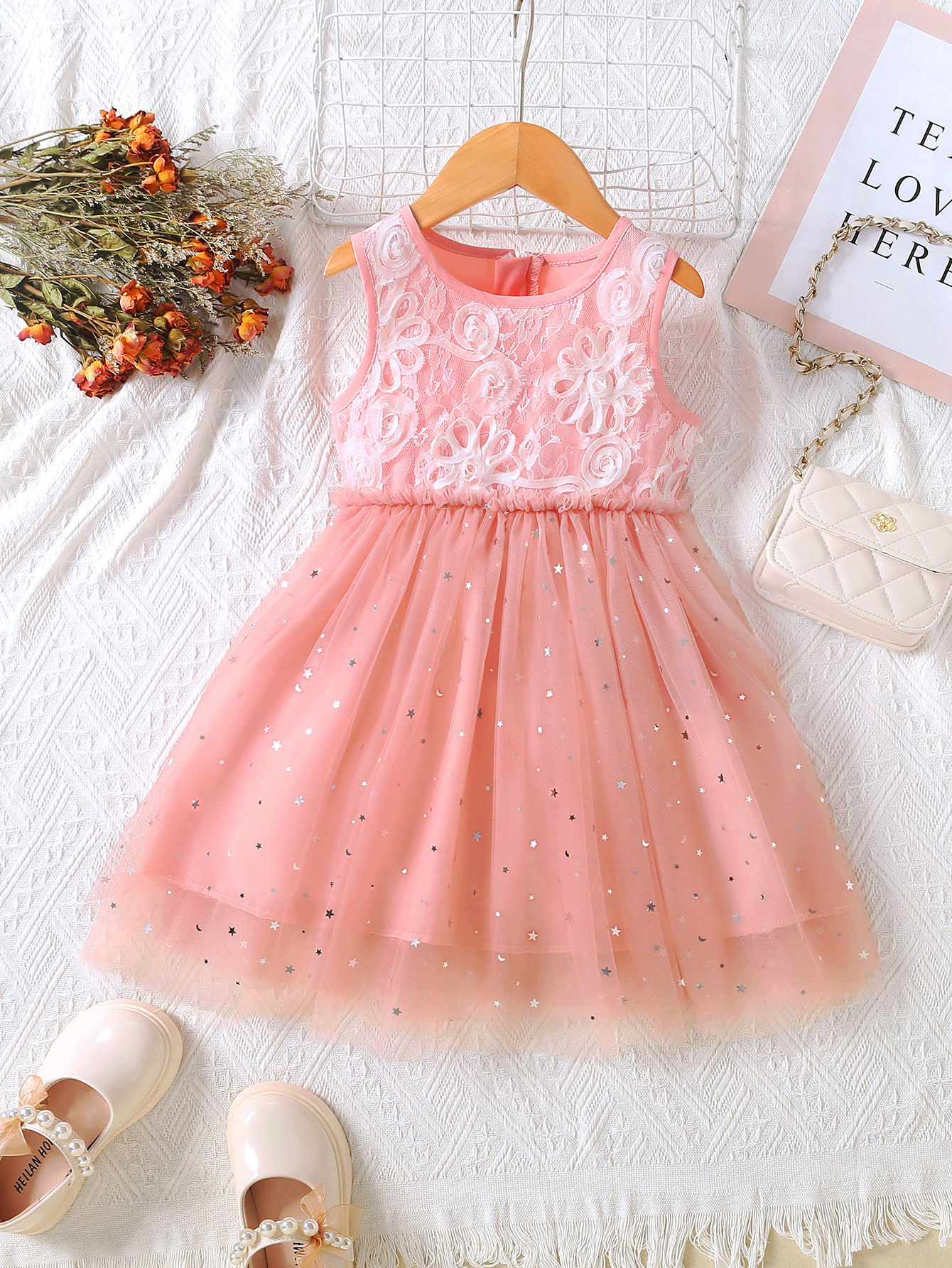 Girls Cute Elegant Stitching Mesh Embroidery Sleeveless - Temu New Zealand