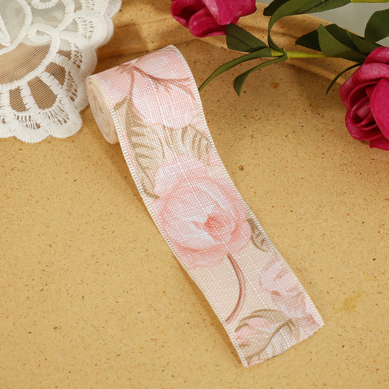 1pc 2m Small Fresh Floral And Hemp Cloth Roll Auxiliary Material ...