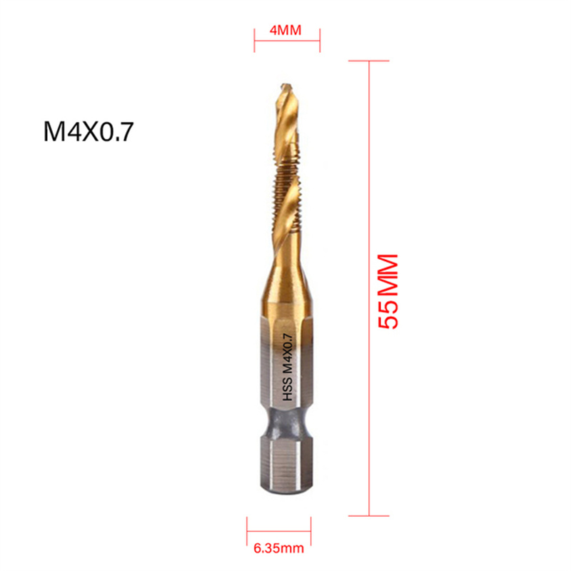 1 6pcs Titanium Plated Hexagonal Handle Hss Thread Metric Tap Drill ...