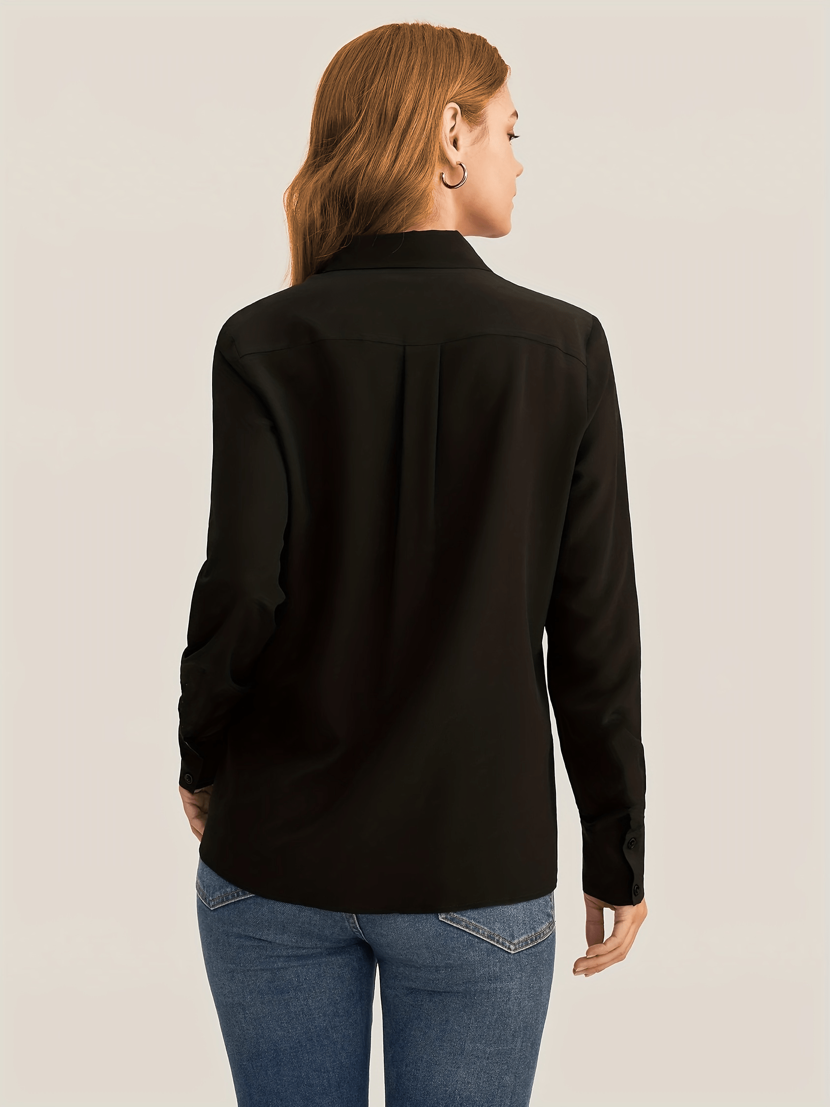 Solid Hidden Button Simple Shirt Versatile Long Sleeve Shirt - Temu