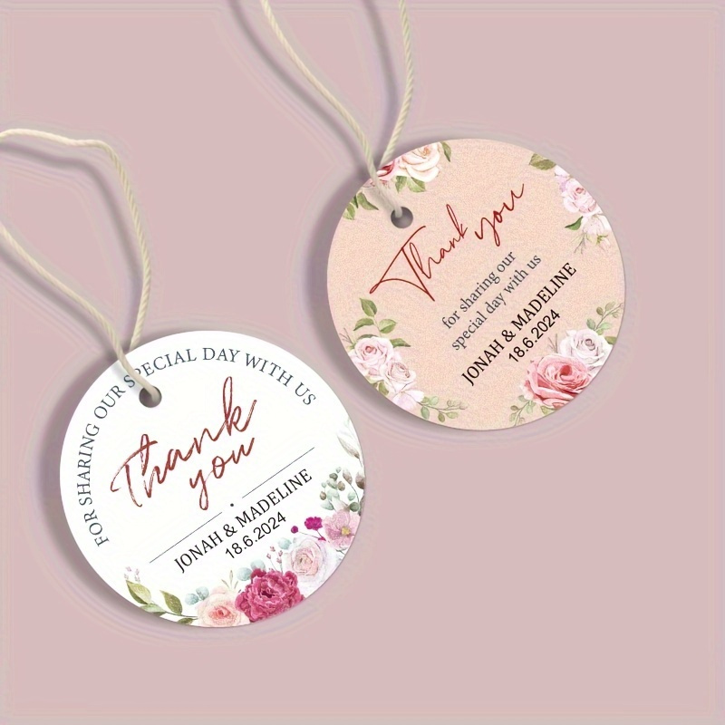 Custom Round Floral Wedding Thank Tags Premium Cardstock - Temu Philippines