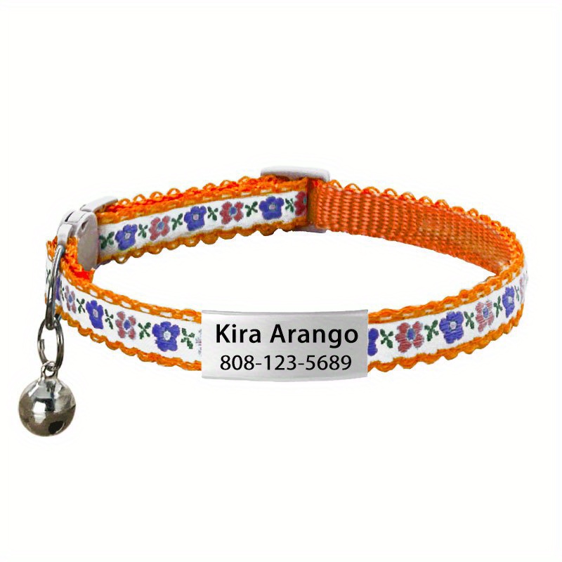 Personalized Exquisite Floral Embroidered Cat Collars - Temu Canada