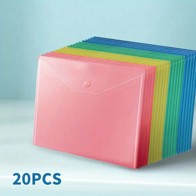20枚 混合色 A4およびレターサイズのプラスチック封筒 厚みのある素材 素早く閉まり 学校や事務用品に最適 Temu Japan