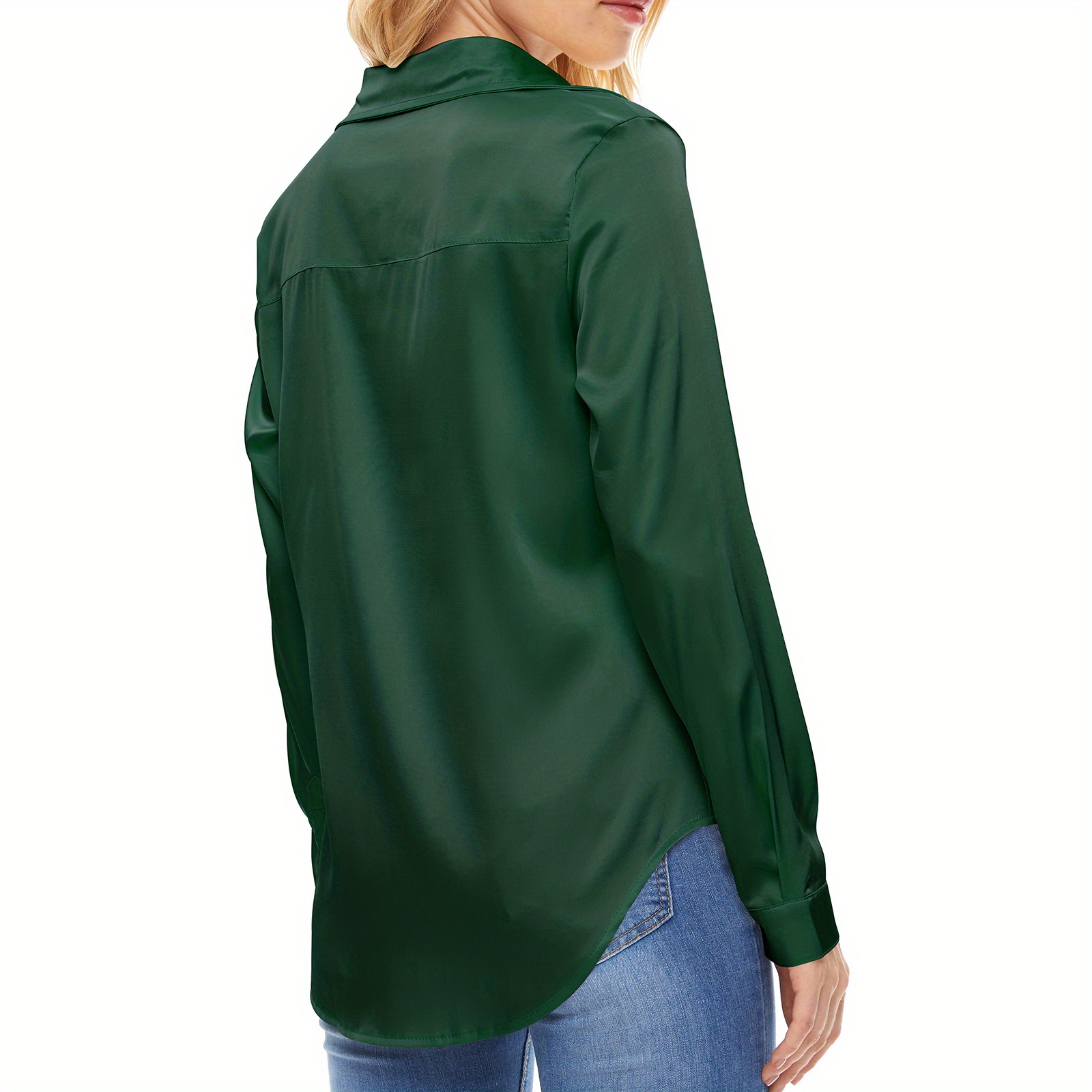 Solid Button Shirt Elegant Long Sleeve Pocket Shirt Work - Temu Denmark