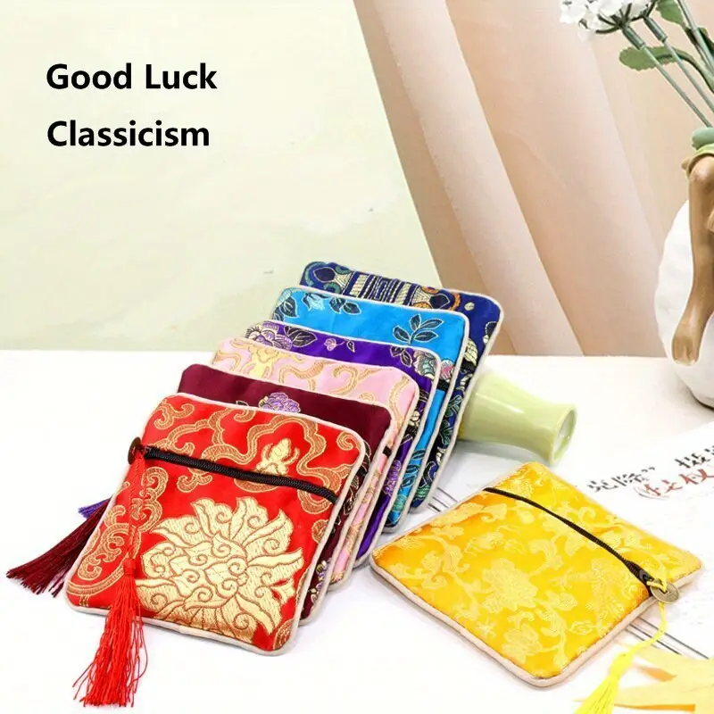 Double layer Brocade Embroidery Zipper Bag Portable Jewelry - Temu United Double layer Brocade Embroidery Zipper Bag Portable Jewelry - Temu United