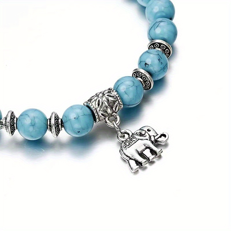blue turquoise stone elephant bracelet fashion round beads - Temu Canada