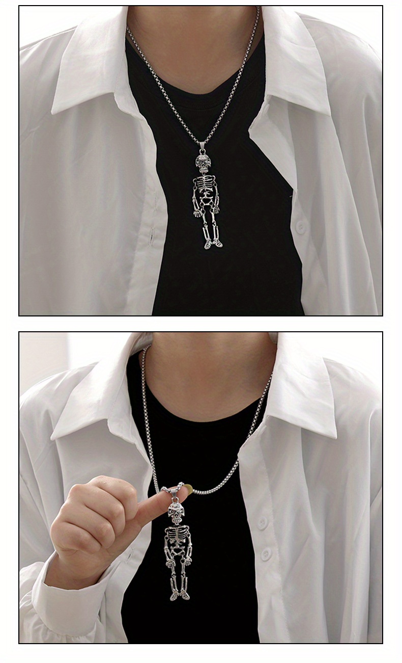 movable dark skeleton pendant necklace men women - {region_name}