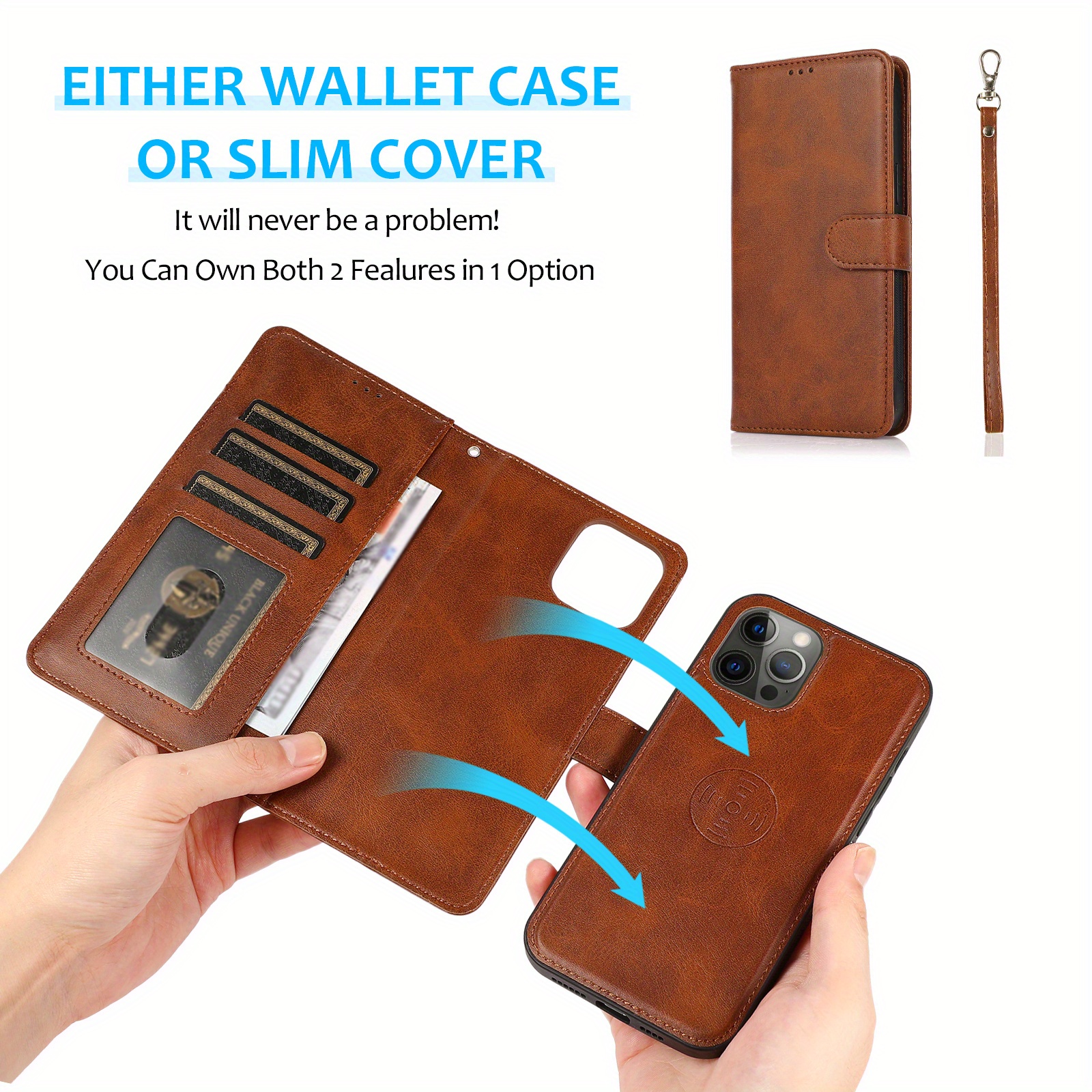 Premium Detachable Pu Leather Wallet Phone Case Iphone - Temu United