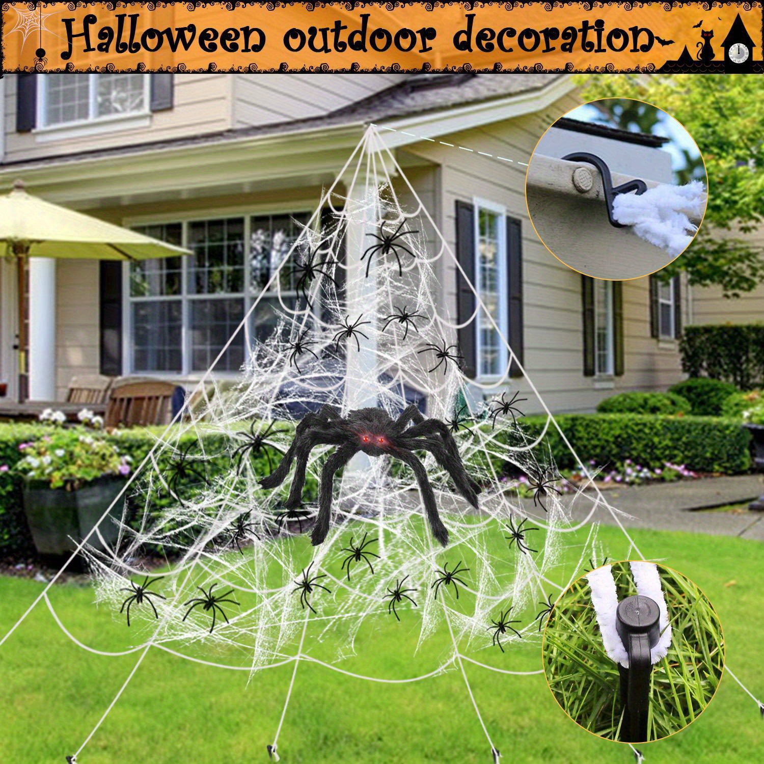 Three piece Set Spider Web Cotton 20 Small Spiders Halloween - Temu ...