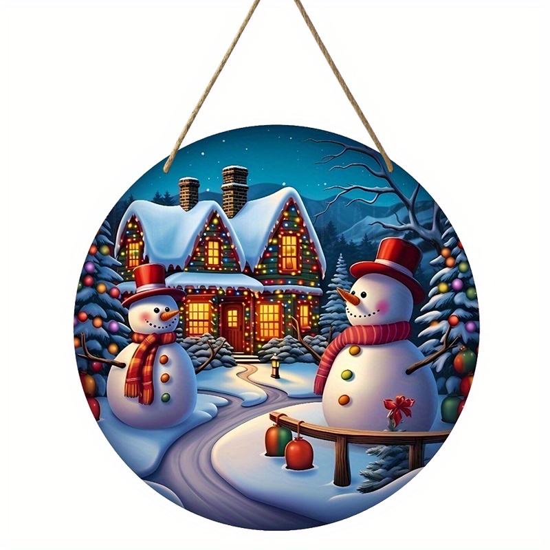 Snowmen Christmas House Wreath Sign Metal Wreath Sign Round - Temu ...