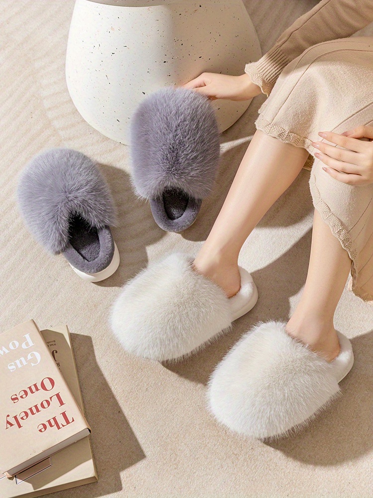 Solid Color Platform Slippers Casual Slip Plush Lined Shoes - Temu Denmark