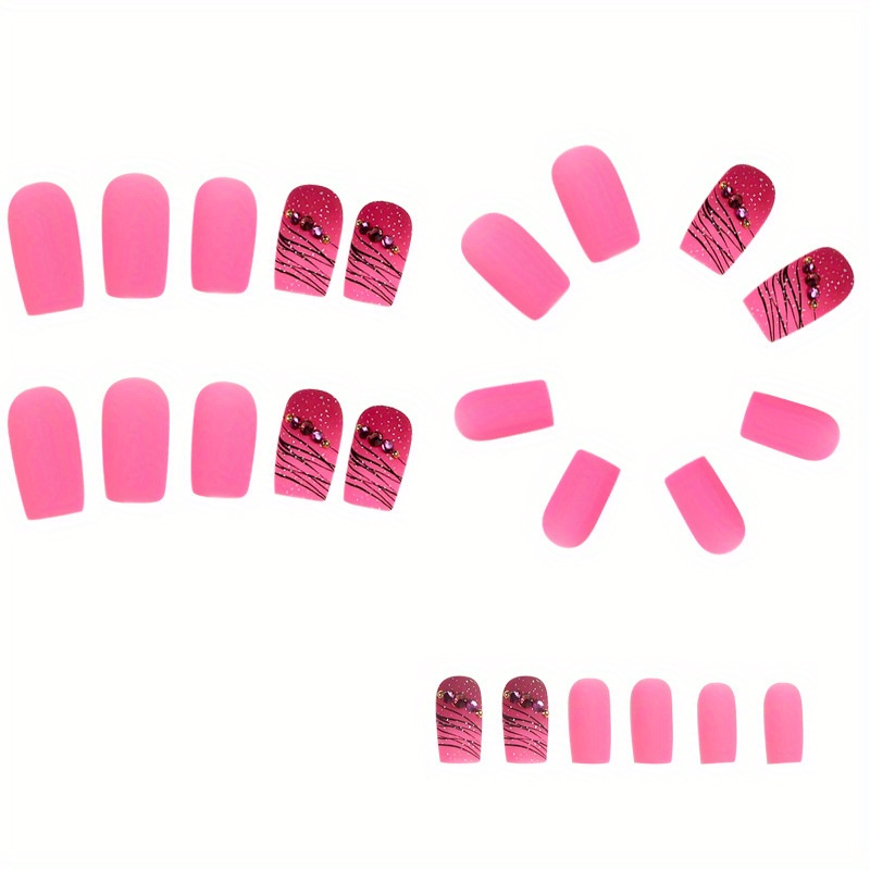 Matte Medium Nails Rose Red Gradient Press Nails - Temu United Kingdom