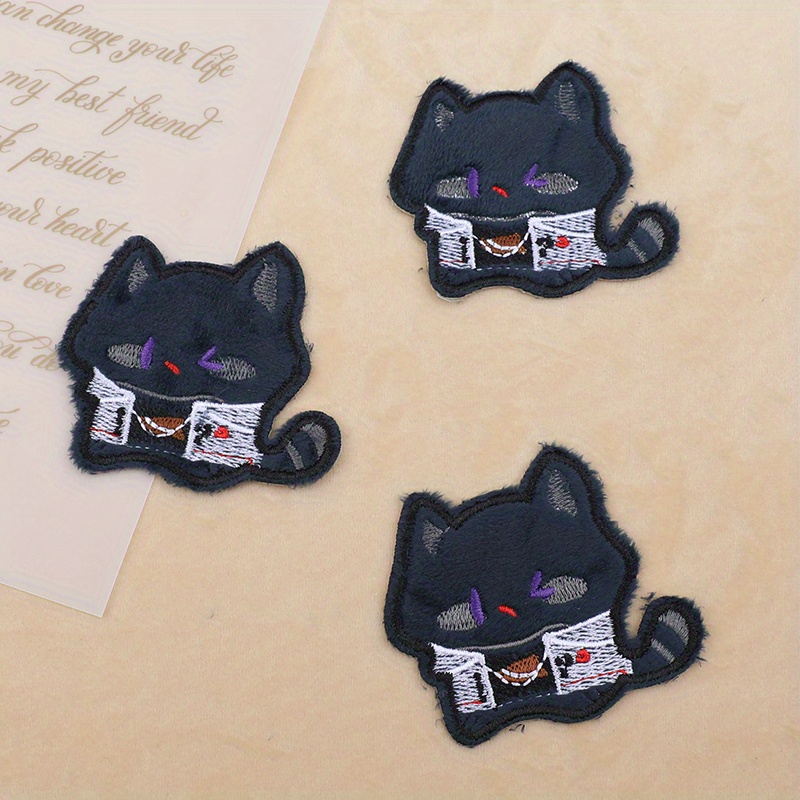 3個の黒猫刺繍バッジ、衣服帽子靴靴下装飾 、自己粘着パッチステッカー、男の子用 Temu Japan