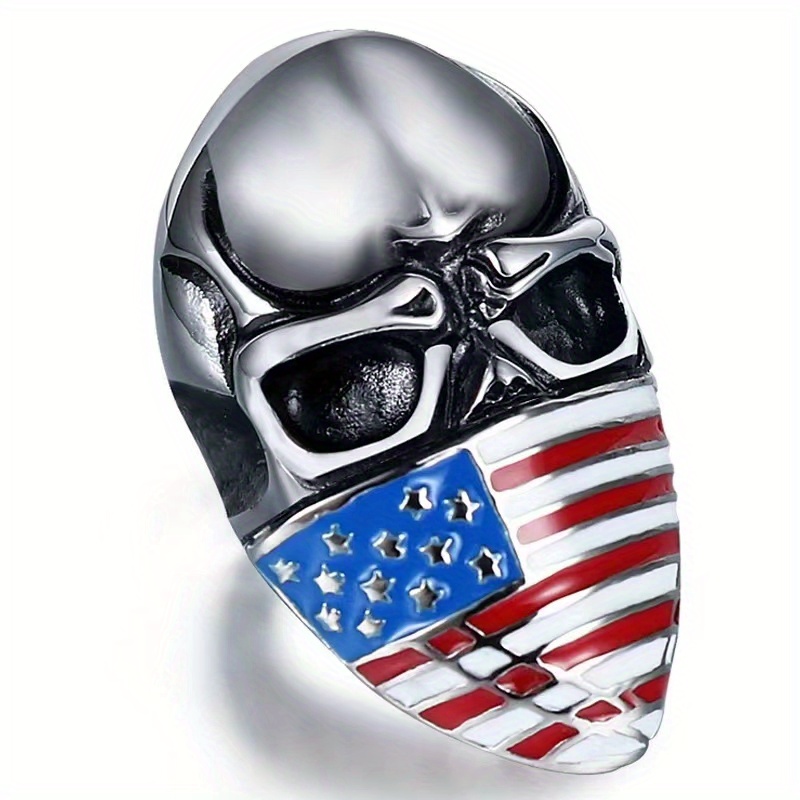 1pc Fashionable American Flag Skull Titanium Steel Ring Personality ...