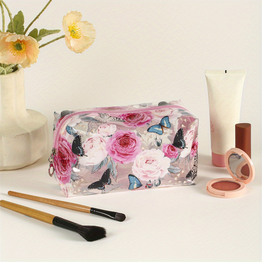 Floral Butterfly Square Makeup Bag Pvc Waterproof Zipper - Temu United ...