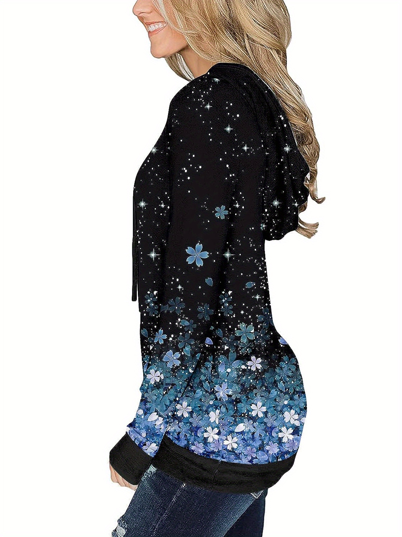 Floral Print Kangaroo Pocket Hoodie Casual Long Sleeve - Temu United Kingdom