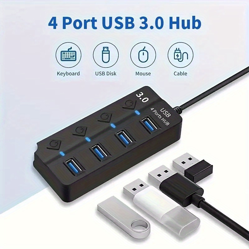 High speed 7 ports Usb Hub Switch Long Cable Pc Accessories - Temu ...