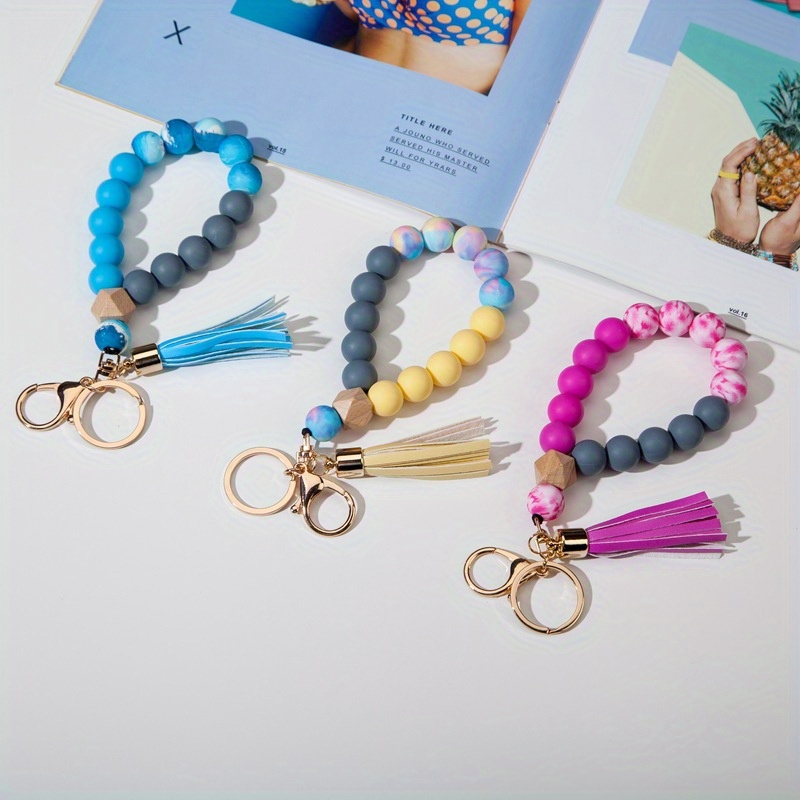 Silicone Beads Keychain Tassel Leopard Print Beaded - Temu Denmark