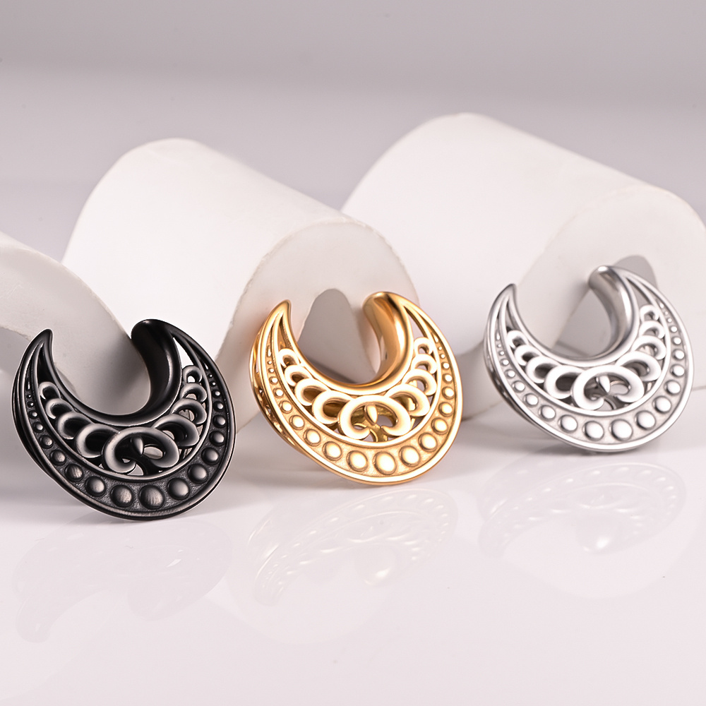 Punk Style Moon Shape Hollow Ear Plugs Stainless Steel Ear - Temu Australia