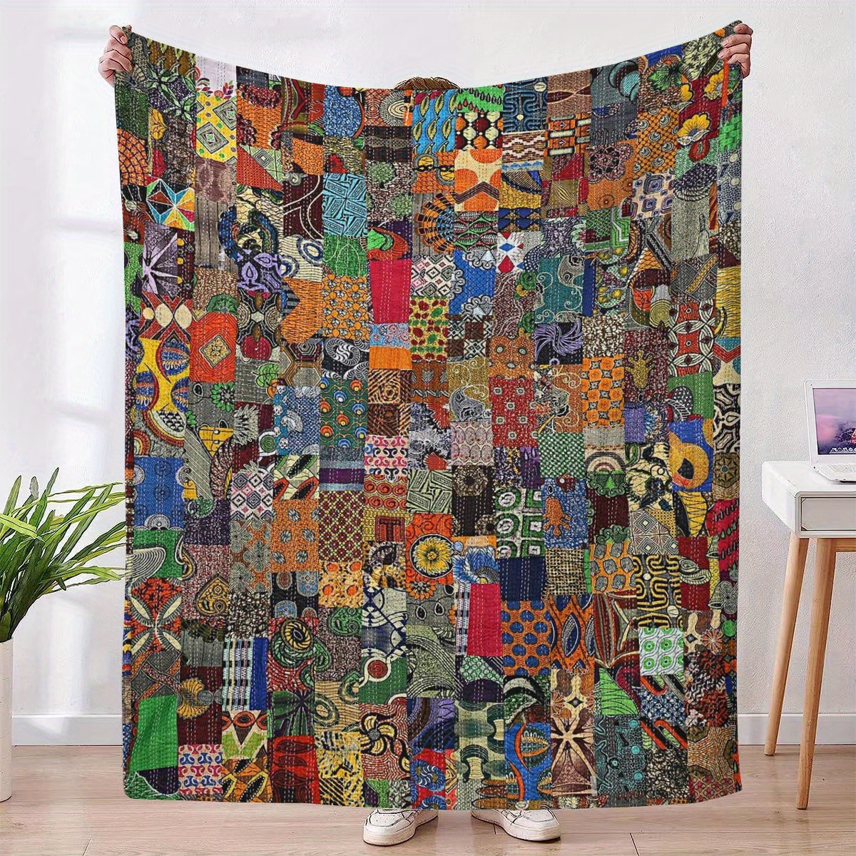 Throw Blanket Multi color Block Seamless Splicing Bohemian - Temu Denmark