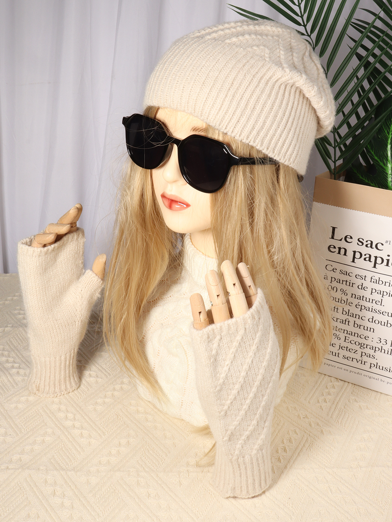 Solid Color Beanie Set Twill Knitted Beanie Gloves Women - Temu Australia