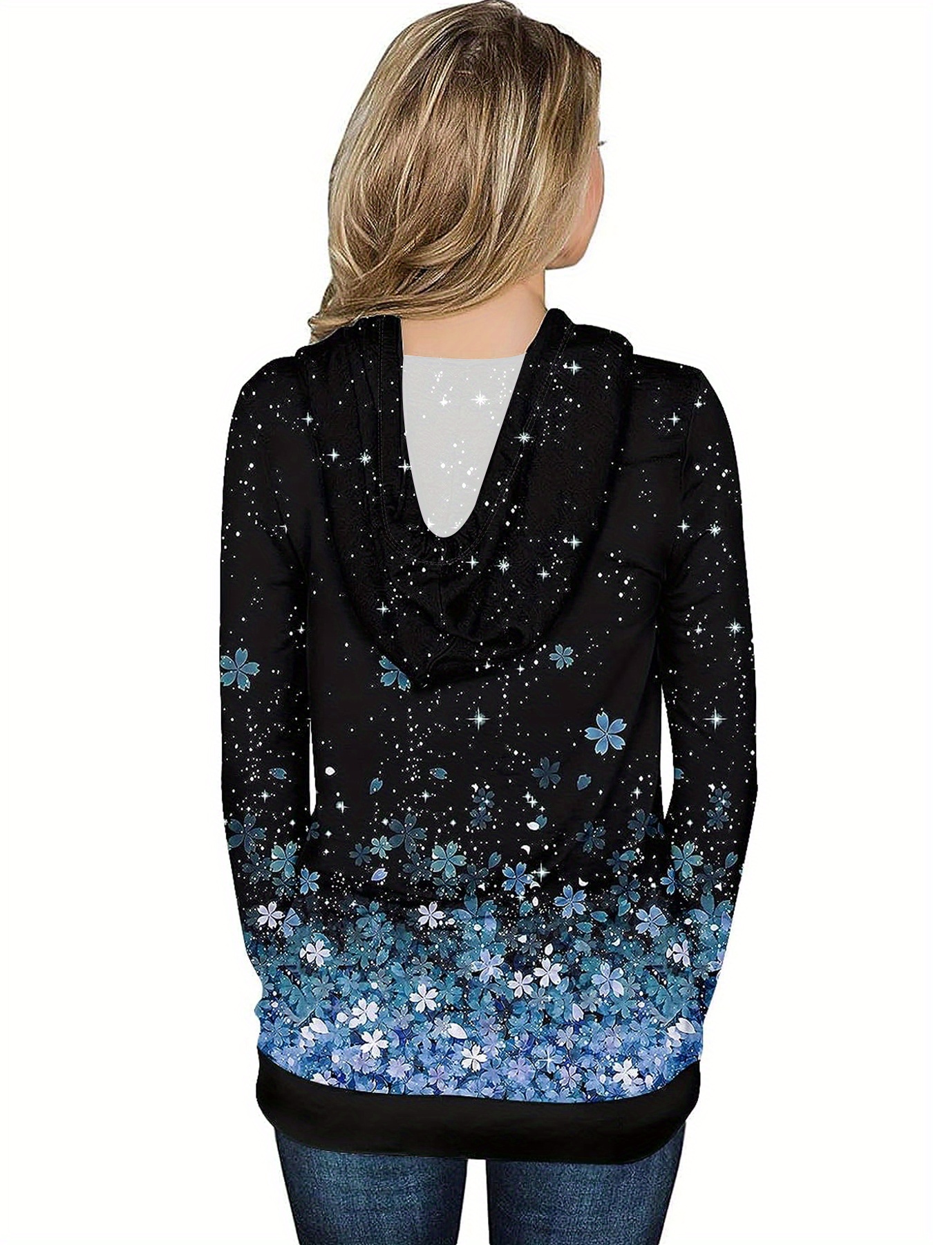 Floral Print Kangaroo Pocket Hoodie Casual Long Sleeve - Temu New Zealand