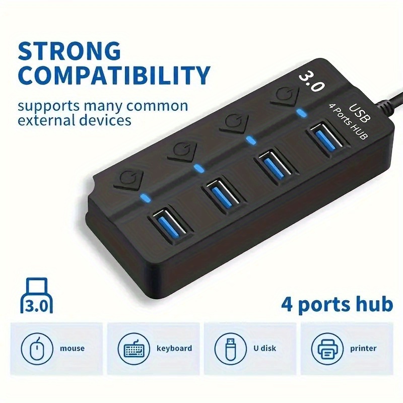 High speed 7 ports Usb Hub Switch Long Cable Pc Accessories - Temu ...