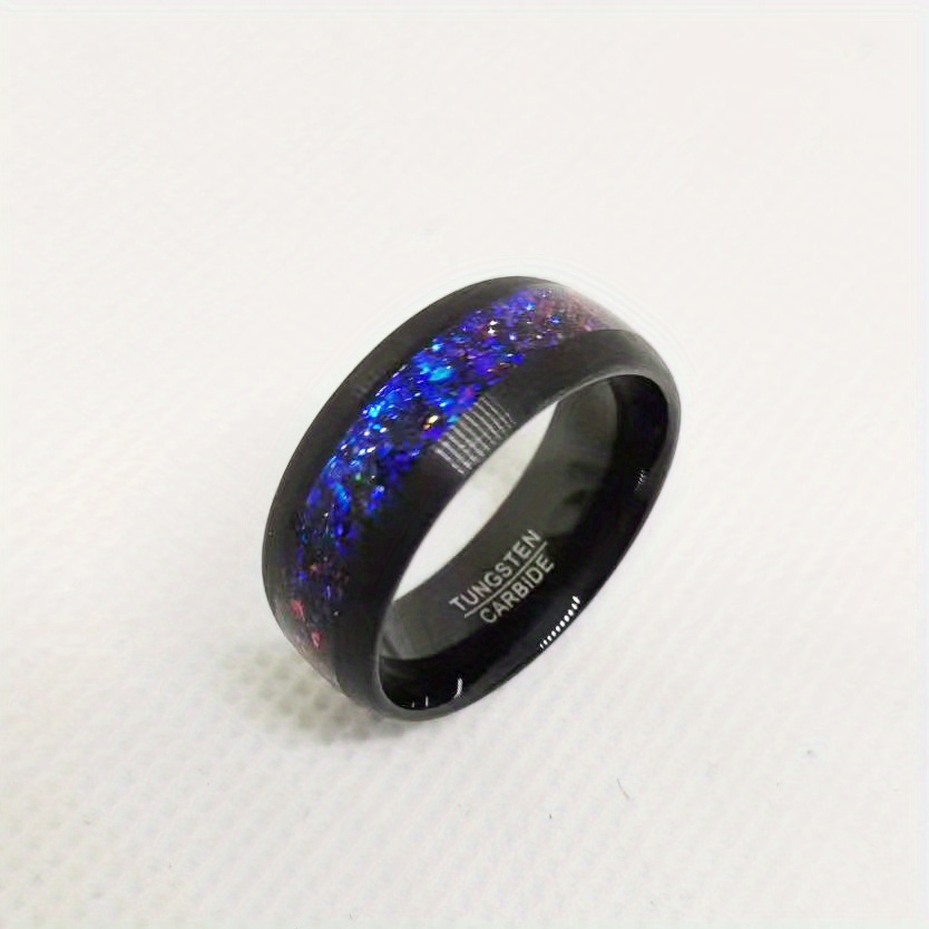 Tungsten Carbide Ring Men's Ring Inlaid Opal Glitter Black - Temu ...